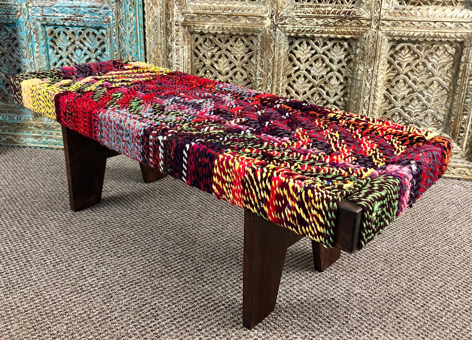 Handmade Woven Bench Chindi Bench Sustainable Furniture | Etsy