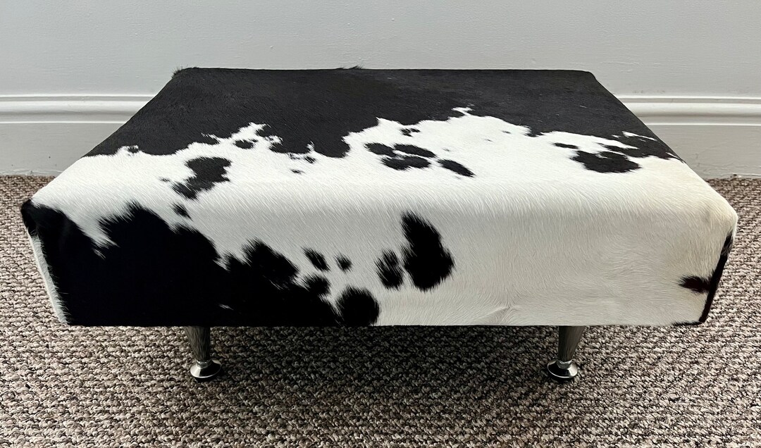 Cowhide Footstool, Upholstered Stool, Hair on Hide, Home and Living. - Etsy