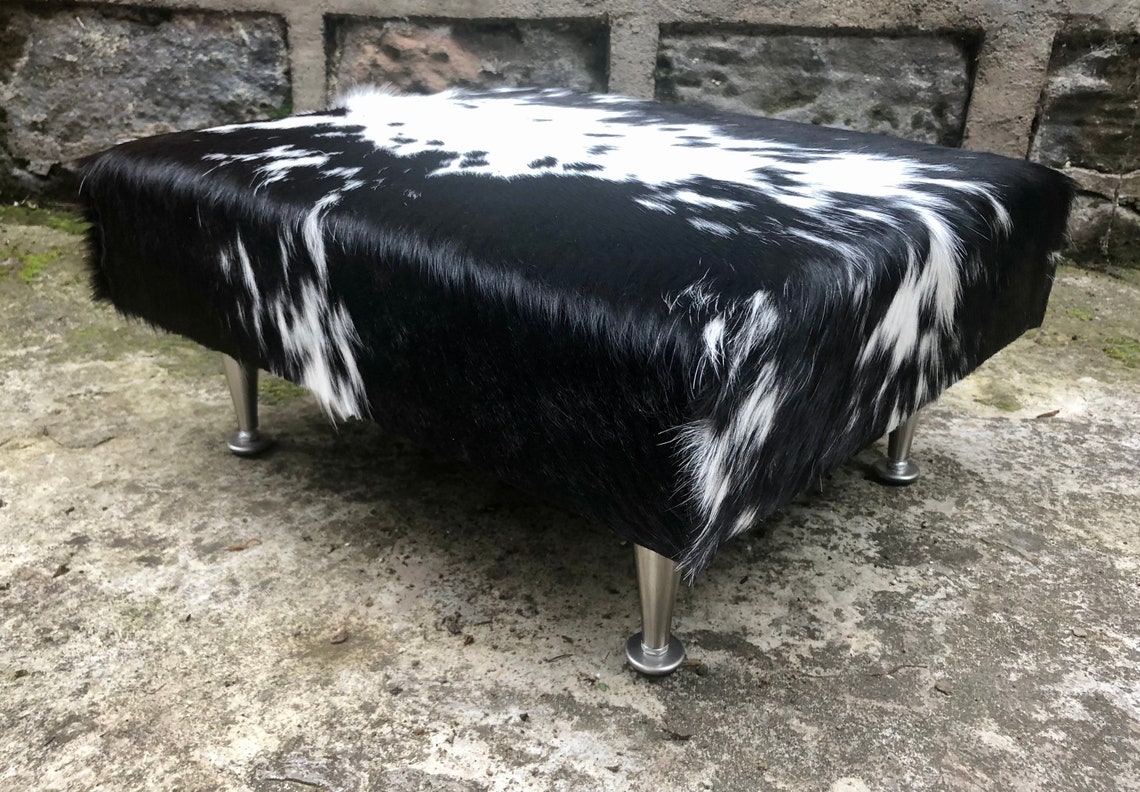 Cowhide Footstool Upholstered Stool Hair on Hide Home and - Etsy