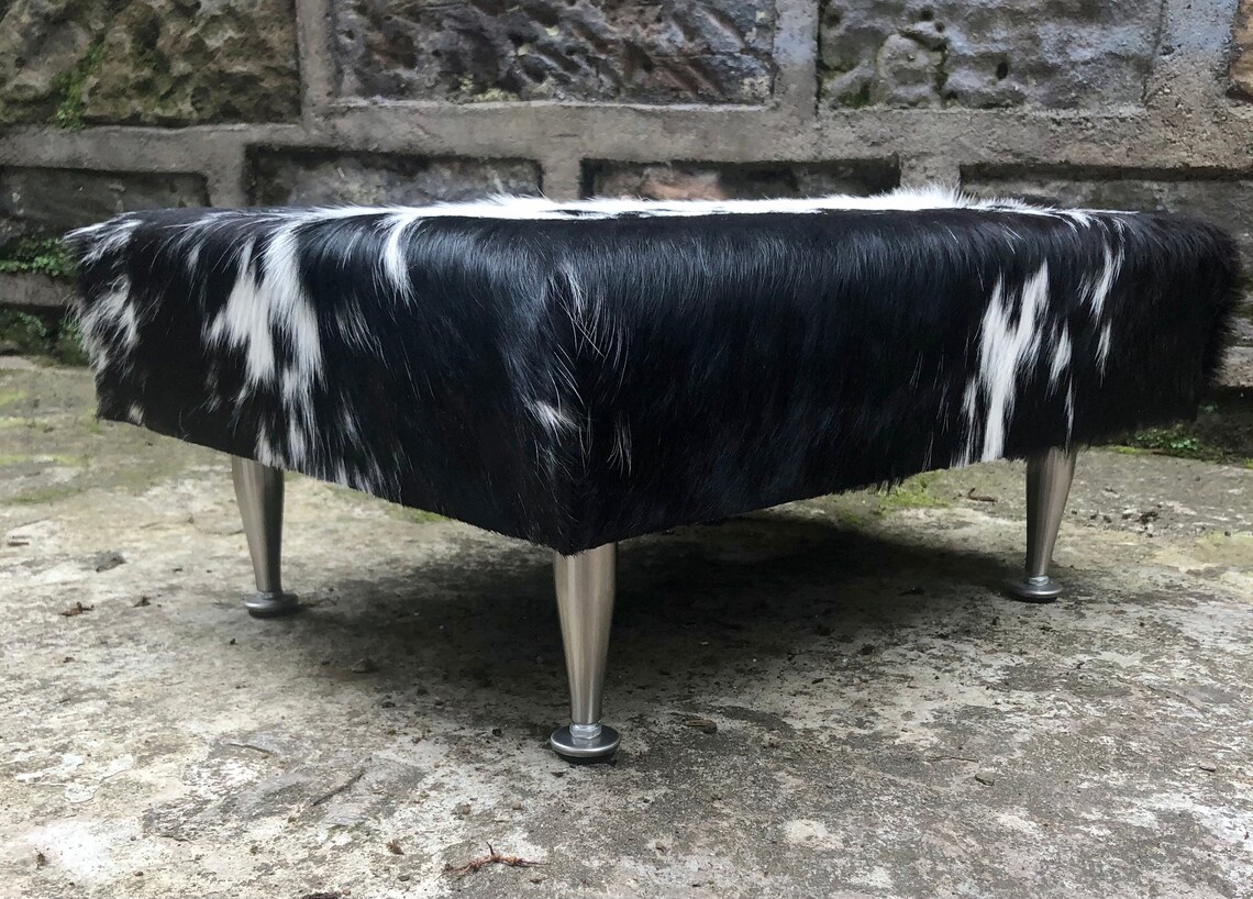 Cowhide Footstool Upholstered Stool Hair on Hide Home and - Etsy