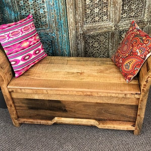 Solid Mango Wood Storage Bench Furniture Home and Living. - Etsy