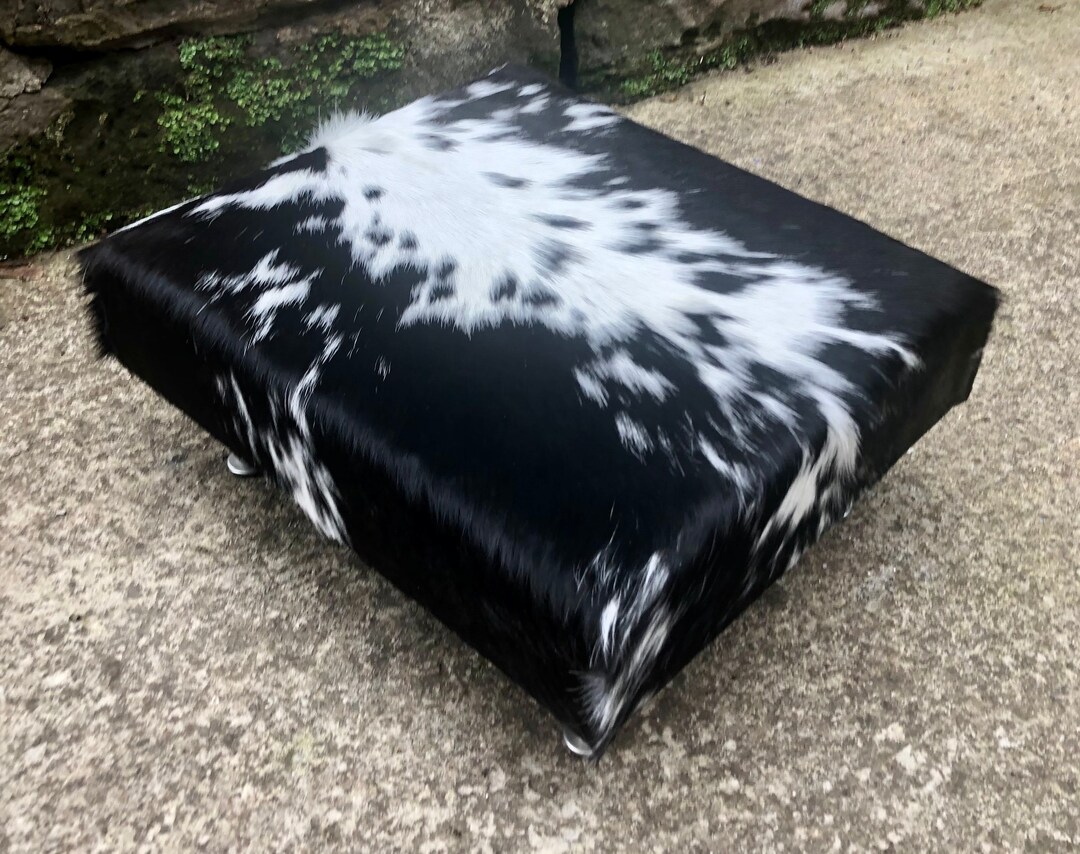 Cowhide Footstool Upholstered Stool Hair on Hide Home and - Etsy