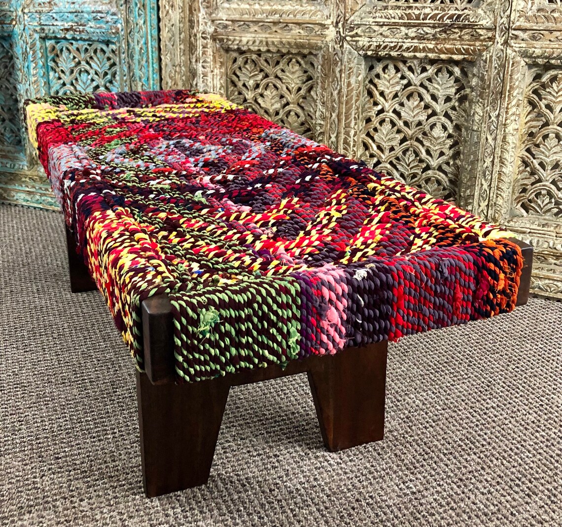 Handmade Woven Bench Chindi Bench Sustainable Furniture | Etsy