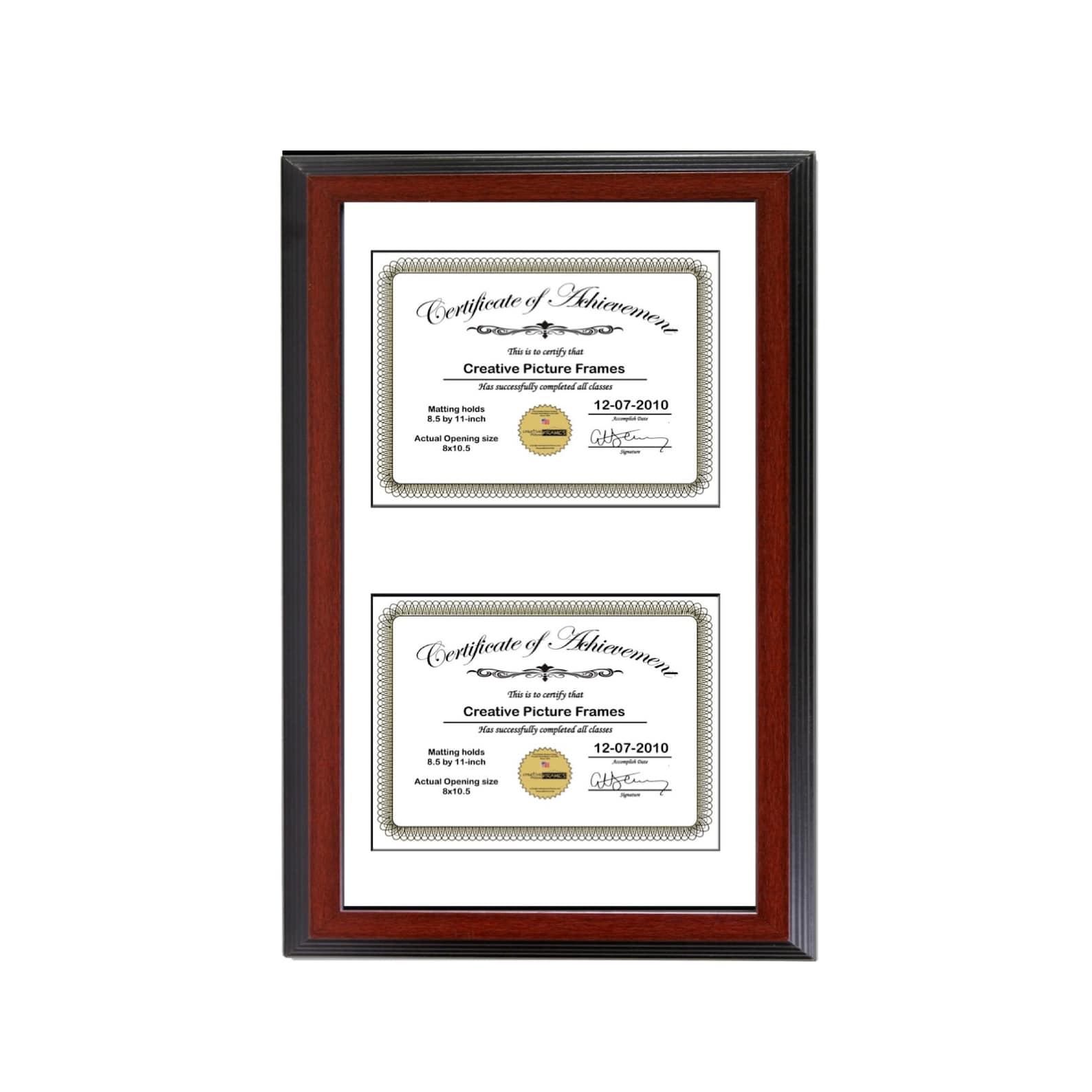 Mahogany Double Diploma Frame With Mat - Holds 2 Diplomas of the Same ...