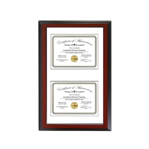 Mahogany Double Diploma Frame With Mat - Holds 2 Diplomas of the Same Size - Certificate Frame ...