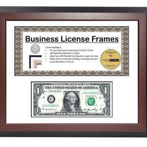 First Dollar With 3.5x8.5 License Frame With Mat - 8.5x11-inch Frame ...