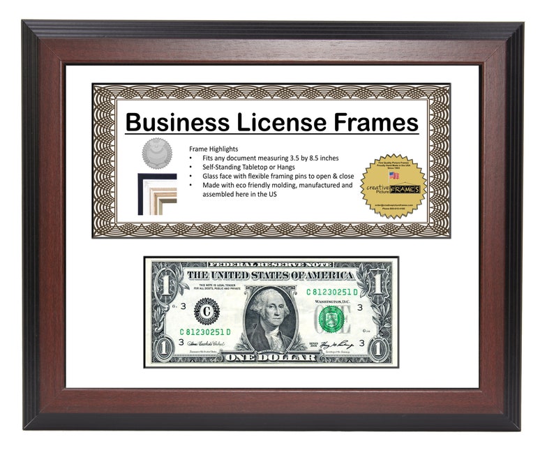 First Dollar With 3.5x8.5 License Frame With Mat - 8.5x11-inch Frame ...