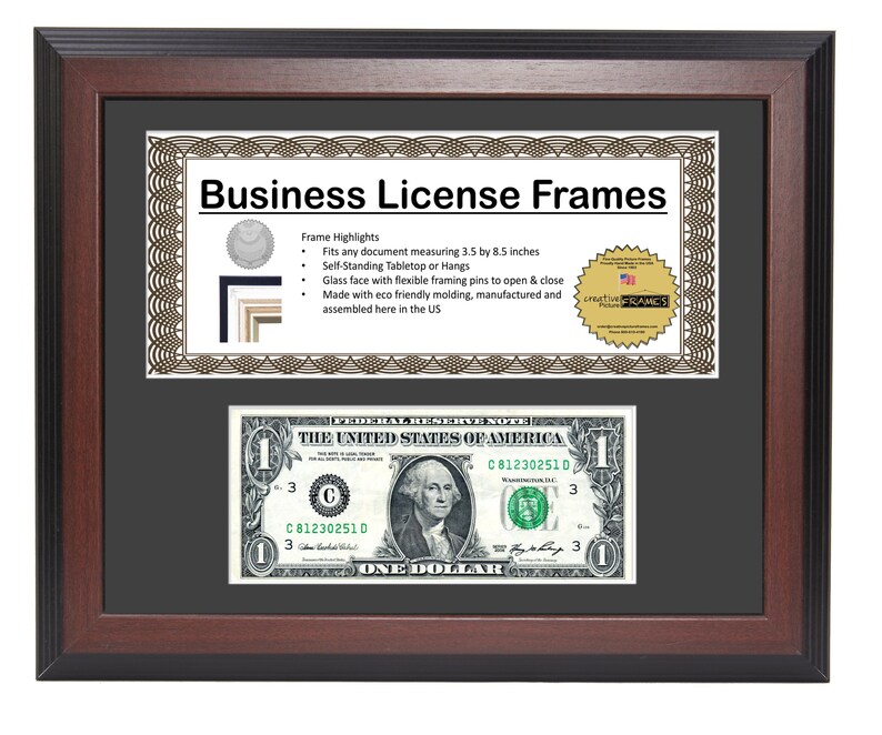 First Dollar With 3.5x8.5 License Frame With Mat - 8.5x11-inch Frame ...