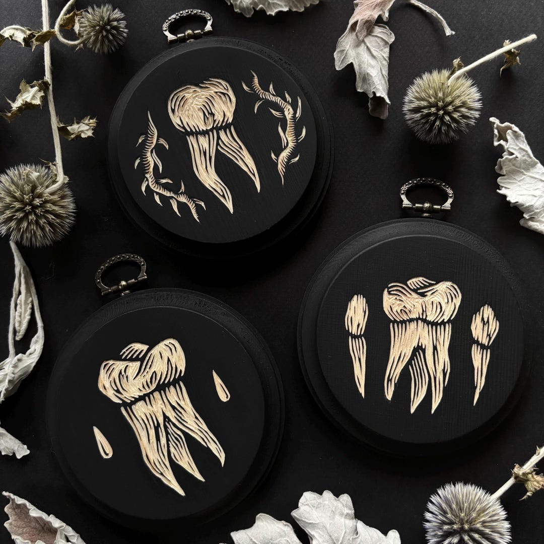 TINY TEETH Hand Carved Woodcut Wood Plaque Decor - Etsy