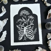Bones Original Linocut Print || Hand Printed || Anatomy Linocut ...