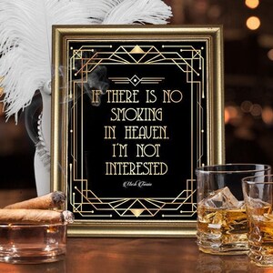 Smoking Signage for Wedding, Printable Sign. Mark Twain Quote. Vintage ...