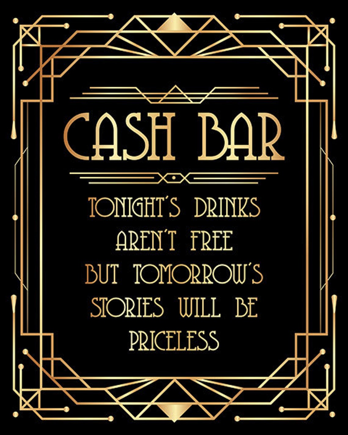 Cash Bar Sign Sign: Printable Digital Download. Great Gatsby - Etsy