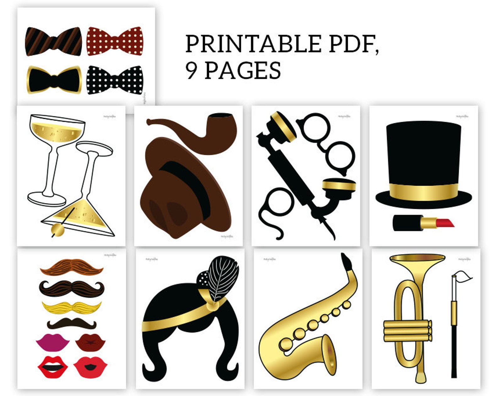 Photo booth props printable PDF. Great Gatsby props. Great | Etsy