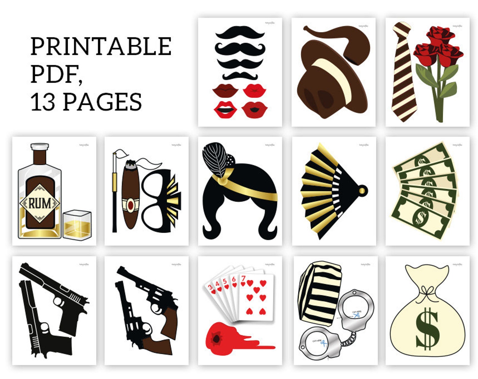Gangster Party Photo Booth Props Printable PDF. Prohibition Era Party ...