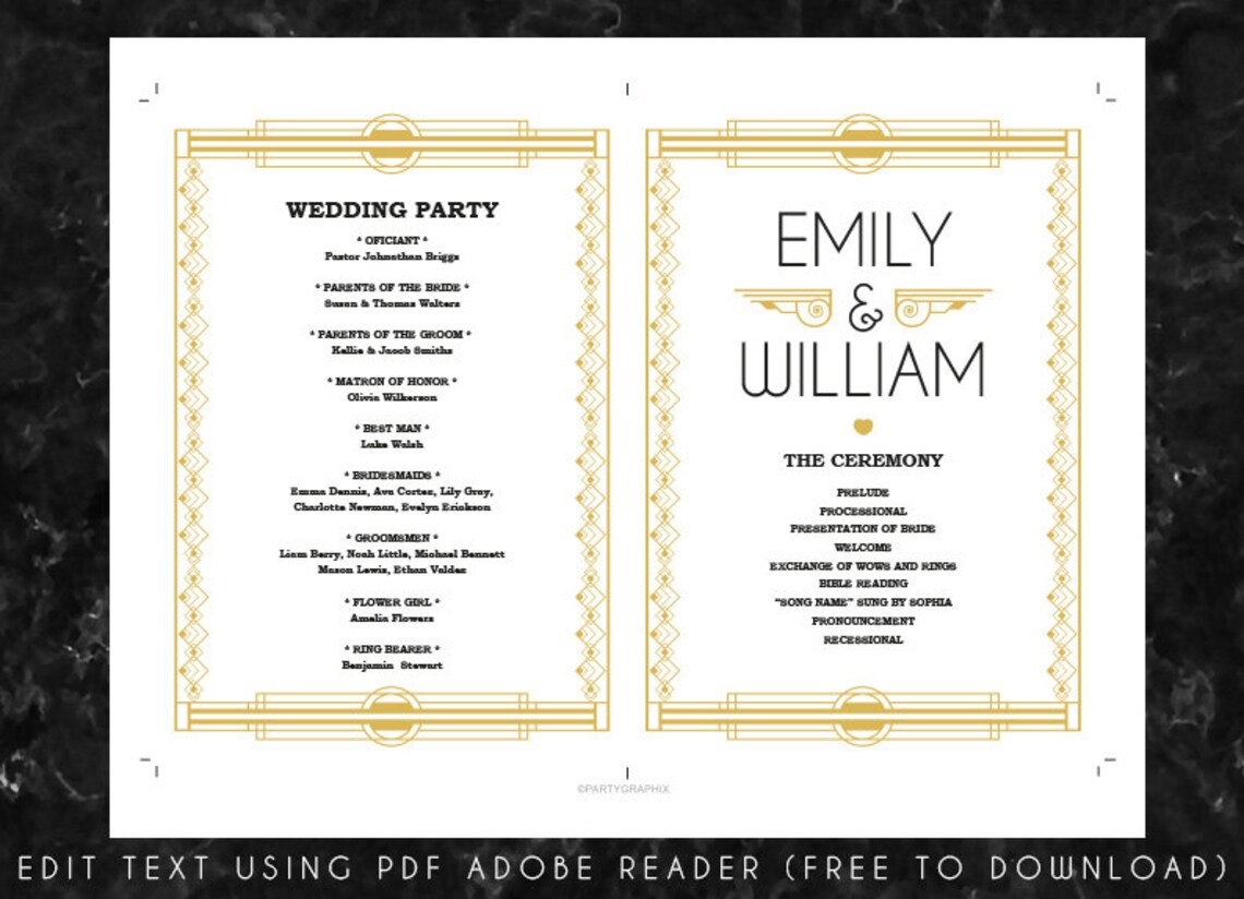Wedding Fans Great Gatsby Program Template DIY. Roaring - Etsy