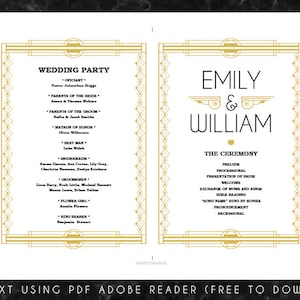 Wedding Fans Great Gatsby Program Template DIY. Roaring Twenties Fan ...