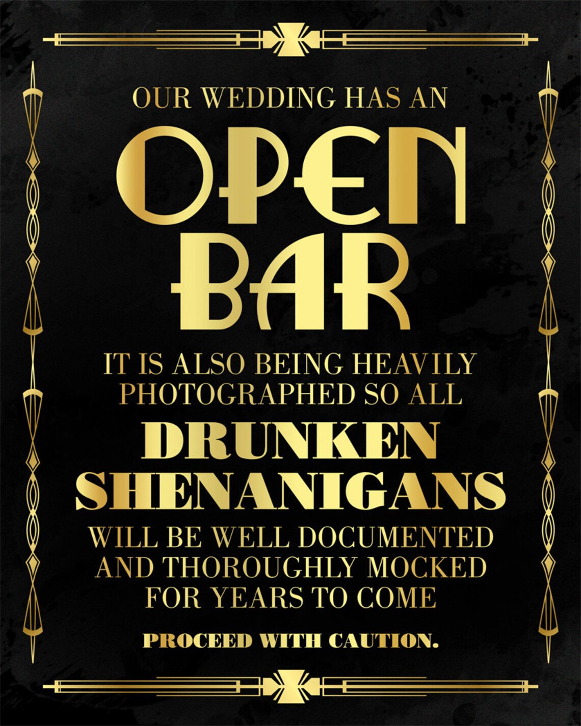 Open Bar Wedding Sign. Great Gatsby Themed Party Supplies. Roaring 20s ...