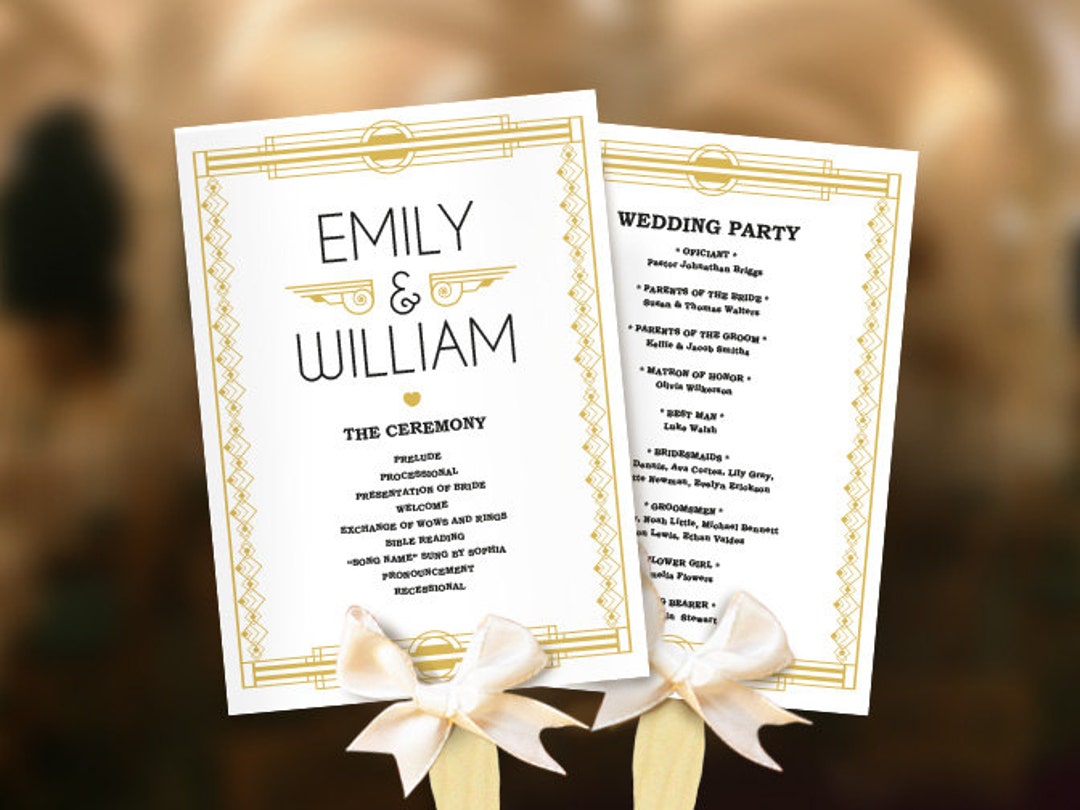 Wedding Fans Great Gatsby Program Template DIY. Roaring Twenties Fan ...