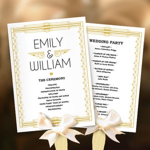 Wedding Fans Great Gatsby Program Template DIY. Roaring Twenties Fan ...