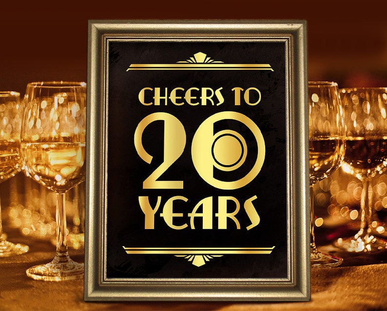 Cheers to 20 Years Printable Sign. 20th Birthday Great Gatsby - Etsy
