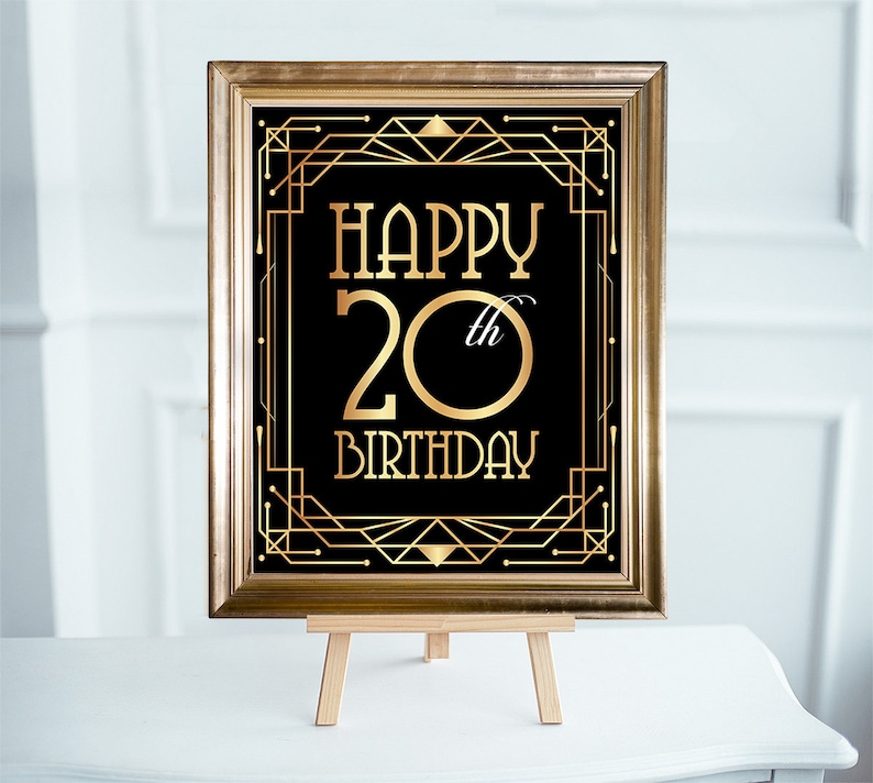 Happy 20th Birthday Sign, Printable Birthday Poster. Twenty Birthday ...