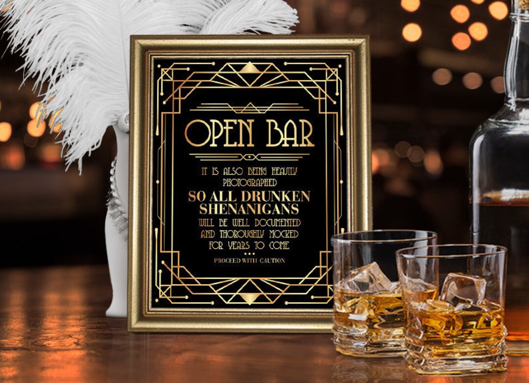 Wedding Open Bar Sign, Printable Digital Download. Great Gatsby Party ...