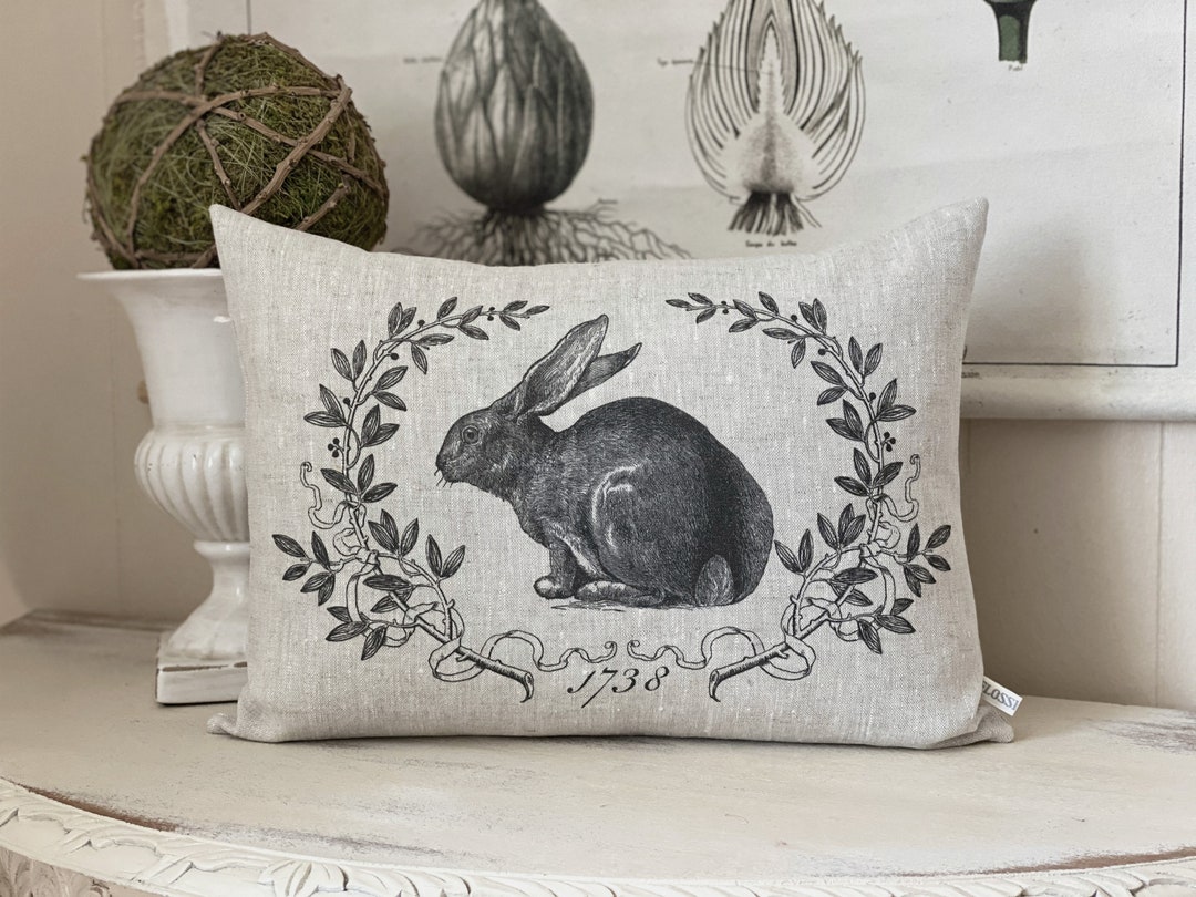 Bunny Wreath Pillow Cover; Rabbit Pillow; Lumbar Pillow; Farmhouse ...