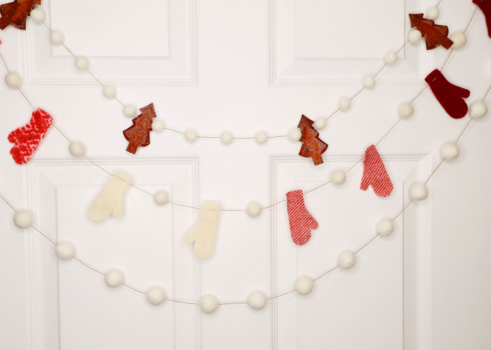 Mitten Garland Felted Snowball and Mitten Christmas Garland | Etsy
