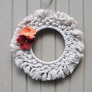 Floral Macrame Wreath, Cotton Rope Wreath, Upcycled Felted Flower ...
