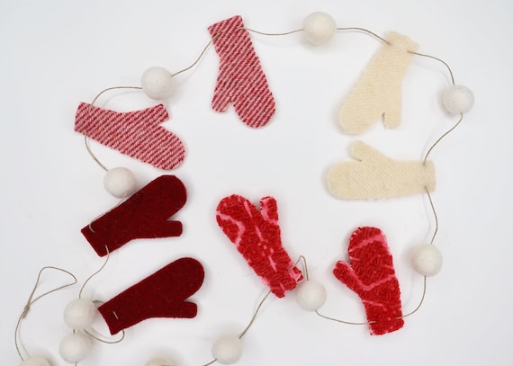 Mitten Garland Felted Snowball and Mitten Christmas Garland | Etsy