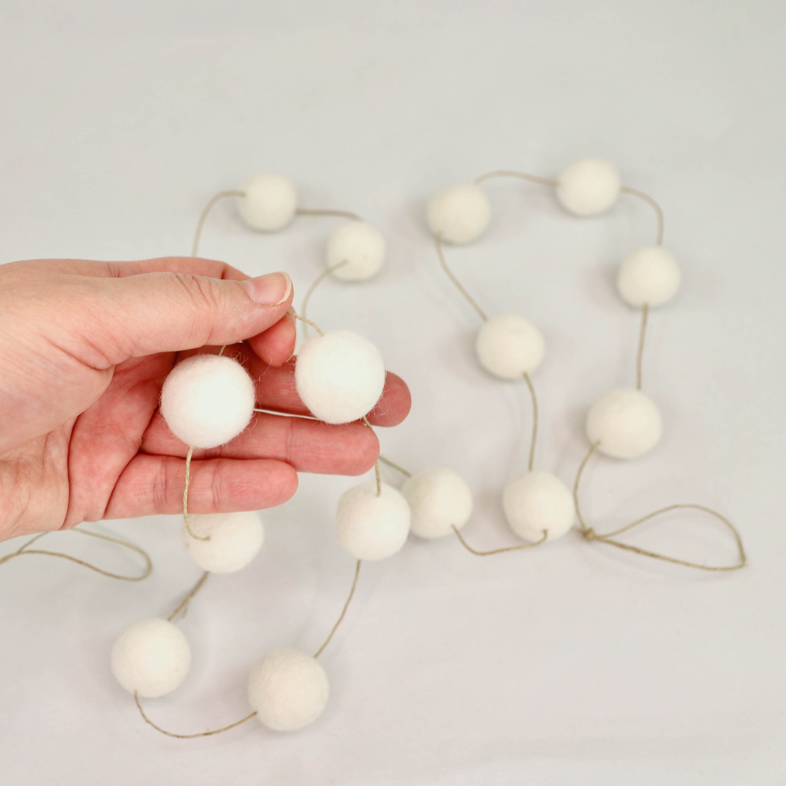 Snowball Garland Felted White Ball Garland All White | Etsy
