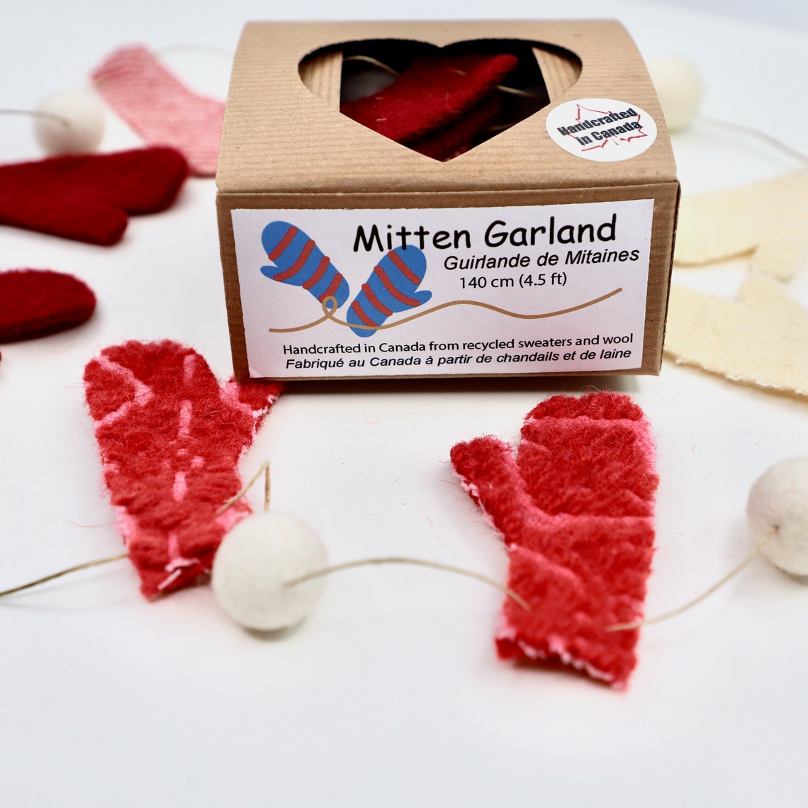 Mitten Garland Felted Snowball and Mitten Christmas Garland | Etsy