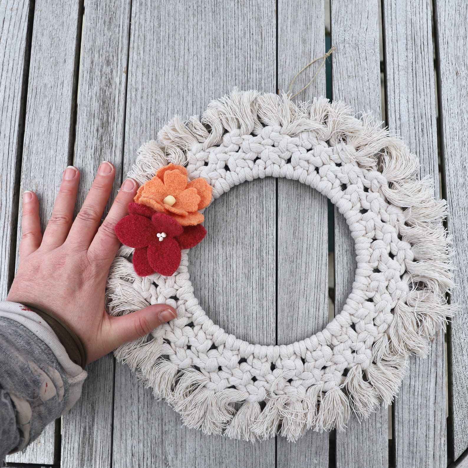 Floral Macrame Wreath Cotton Rope Wreath Upcycled Felted - Etsy
