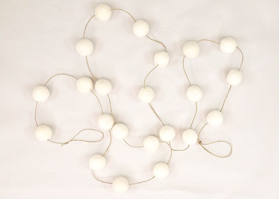 Snowball Garland Felted White Ball Garland All White | Etsy