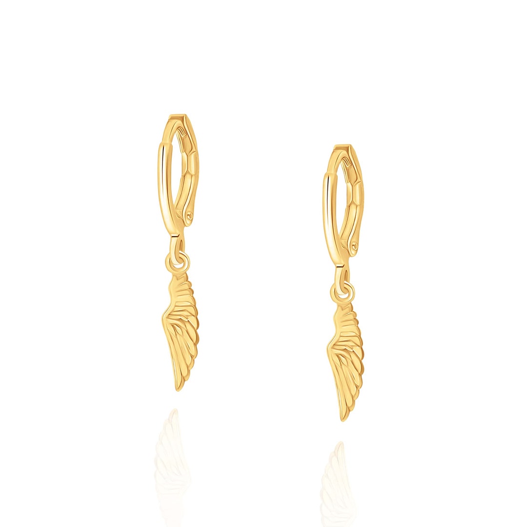 Angel Wings Hoop Earrings | 18K Gold Plated Small Hoop Earrings With ...