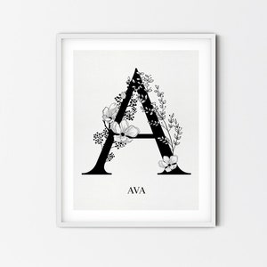 Digital Black and White Nursery PENELOPE P Monogram Art | Etsy