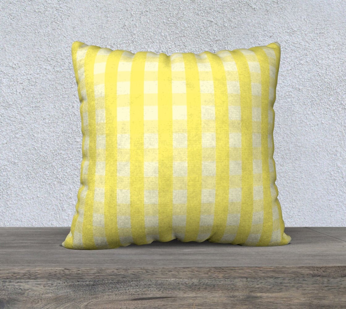 Yellow Check Pillow Cover Yellow Linen Throw Pillow Case, Gingham ...
