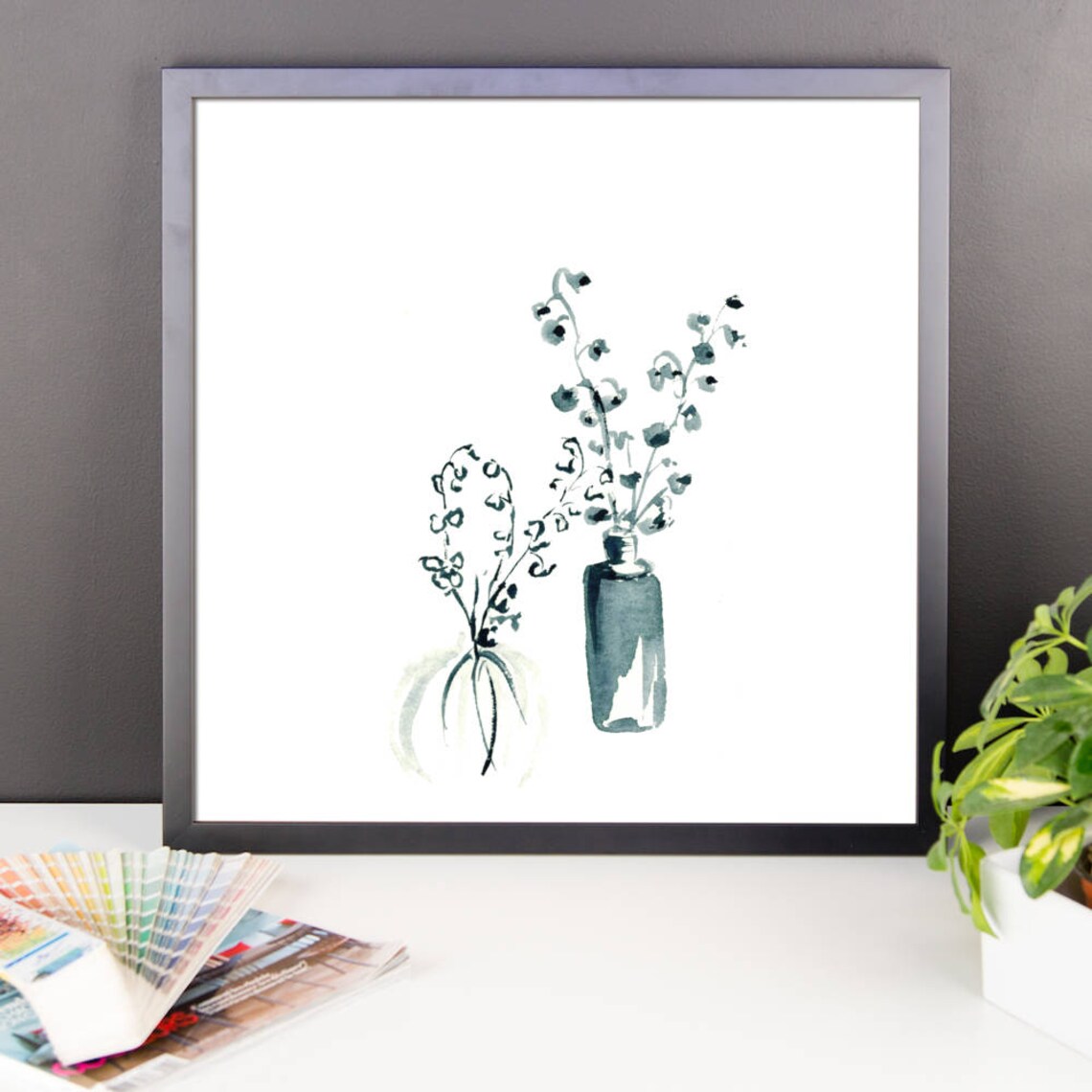 Blue Floral Wall Art Set Watercolor Print Set Set of 2 | Etsy