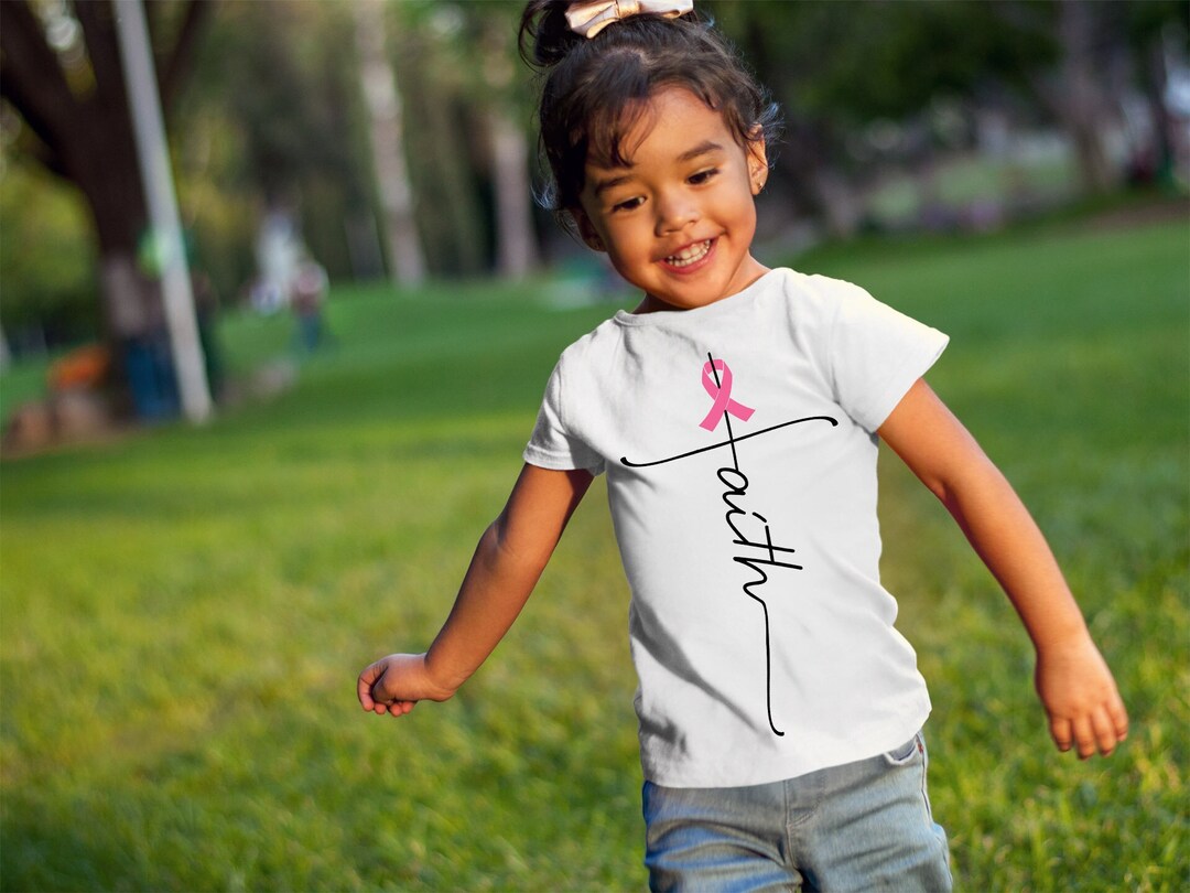 Faith Cross Pink Ribbon Youth Shirt for Kids, Faith Hope Love Shirt ...