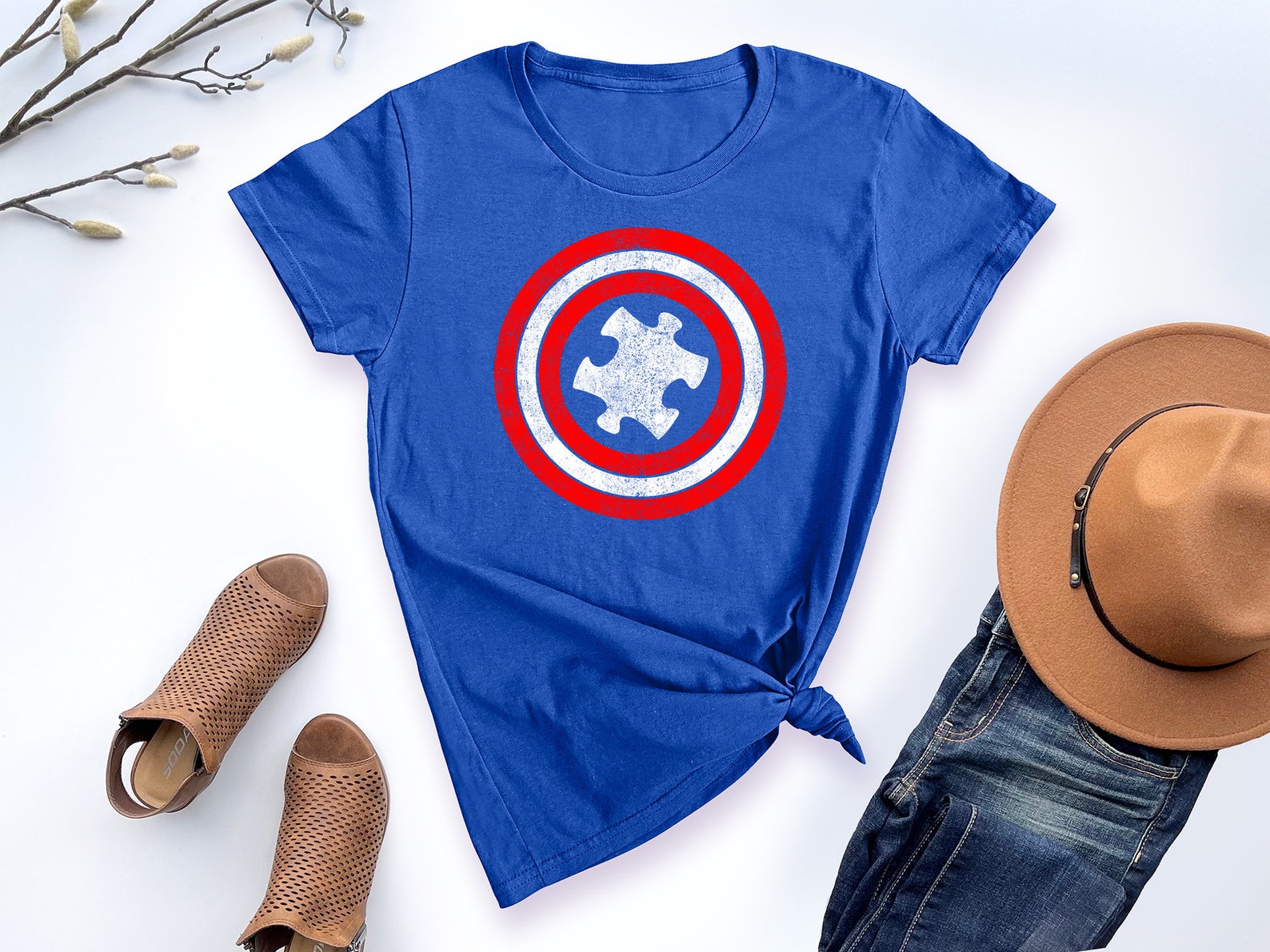 Captain Autism Red and Blue Hero Shield Ladies' T-shirt - Etsy
