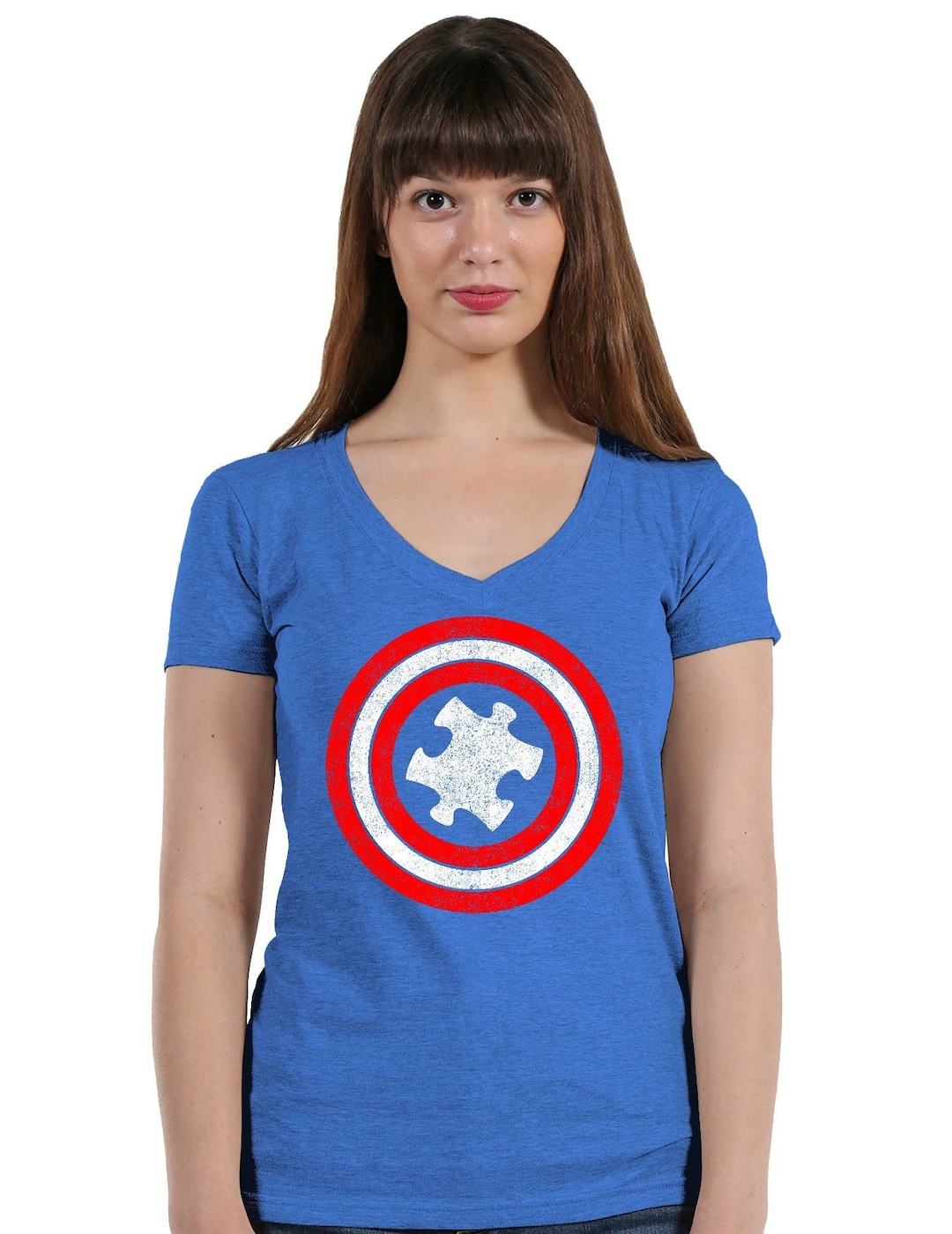 Captain Autism Red and Blue Hero Shield - Ladies' V-neck - Etsy