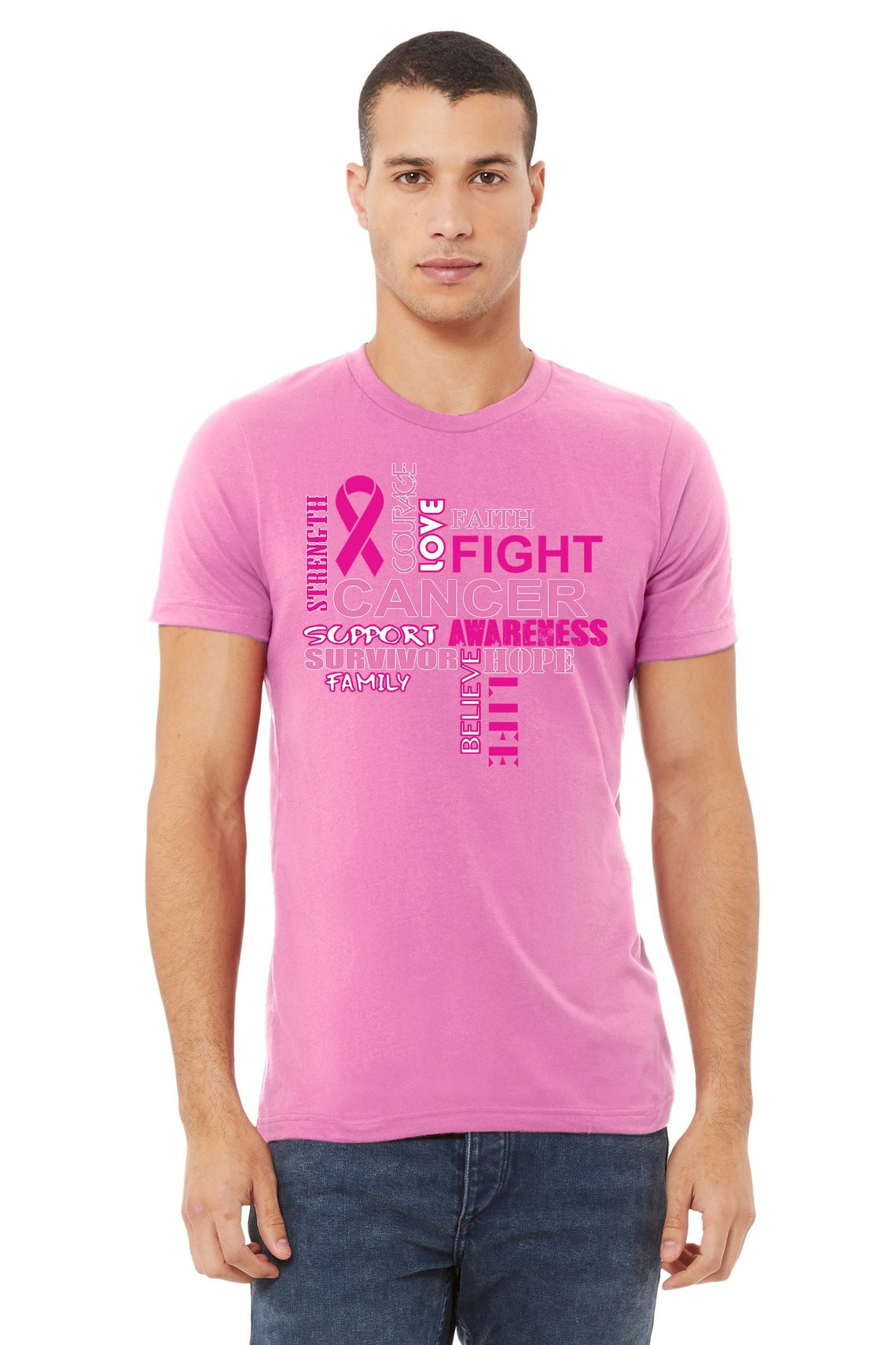 Fight Cancer Men's T-shirt Breast Cancer Awareness Word - Etsy
