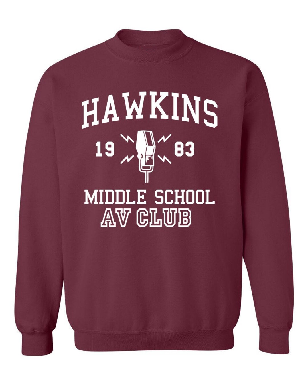 Hawkins Middle School AV Club White - Maroon Crewneck Sweatshirt - Etsy