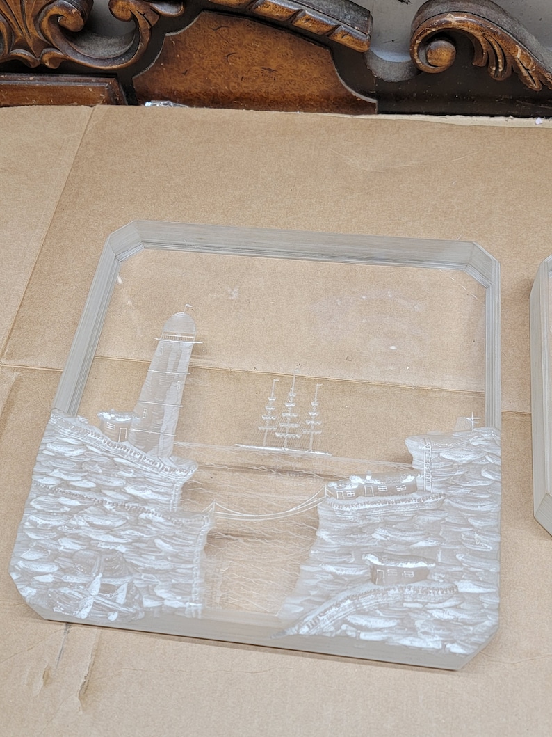 Vintage Etched Acrylic Plastic Art - Desk Art / Paperweights / Mantle ...