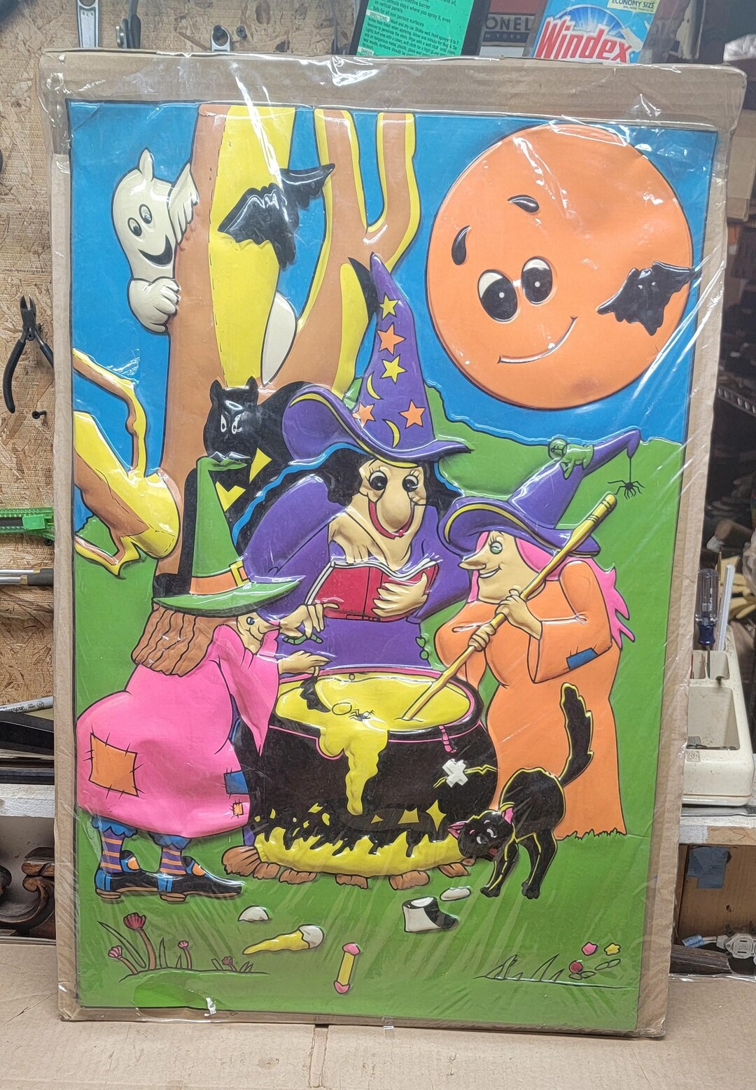 Vintage Plastic 3D Vacuform Bubble Halloween Decoration - Witches ...