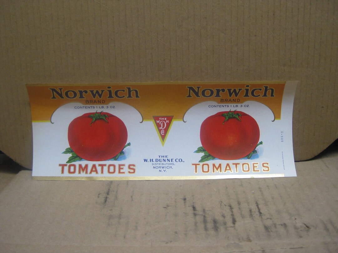 Vintage 1950's Norwich Brand Tomatoes Can Label - 1lb. 3 Oz. - W.H ...
