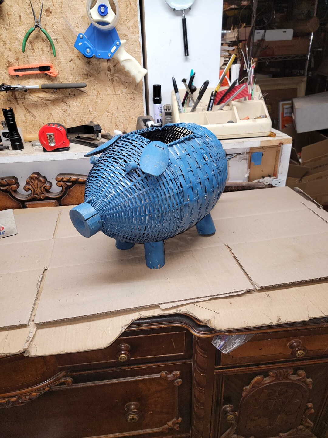 Vintage Large Blue Wicker Woven Pig Basket / Holder / Planter - Etsy