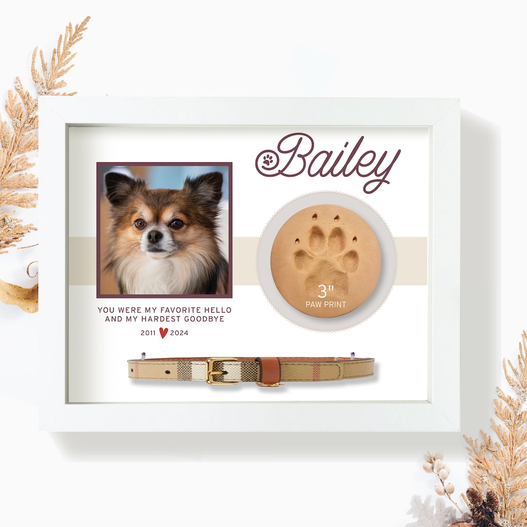 Pet Memorial, Collar and Paw Print Holder Shadow Box, Pet Loss Frame ...