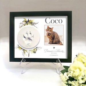 Paw Print Holder Pet Memorial, Clay Paw Print Display Shadow Box, Pet ...