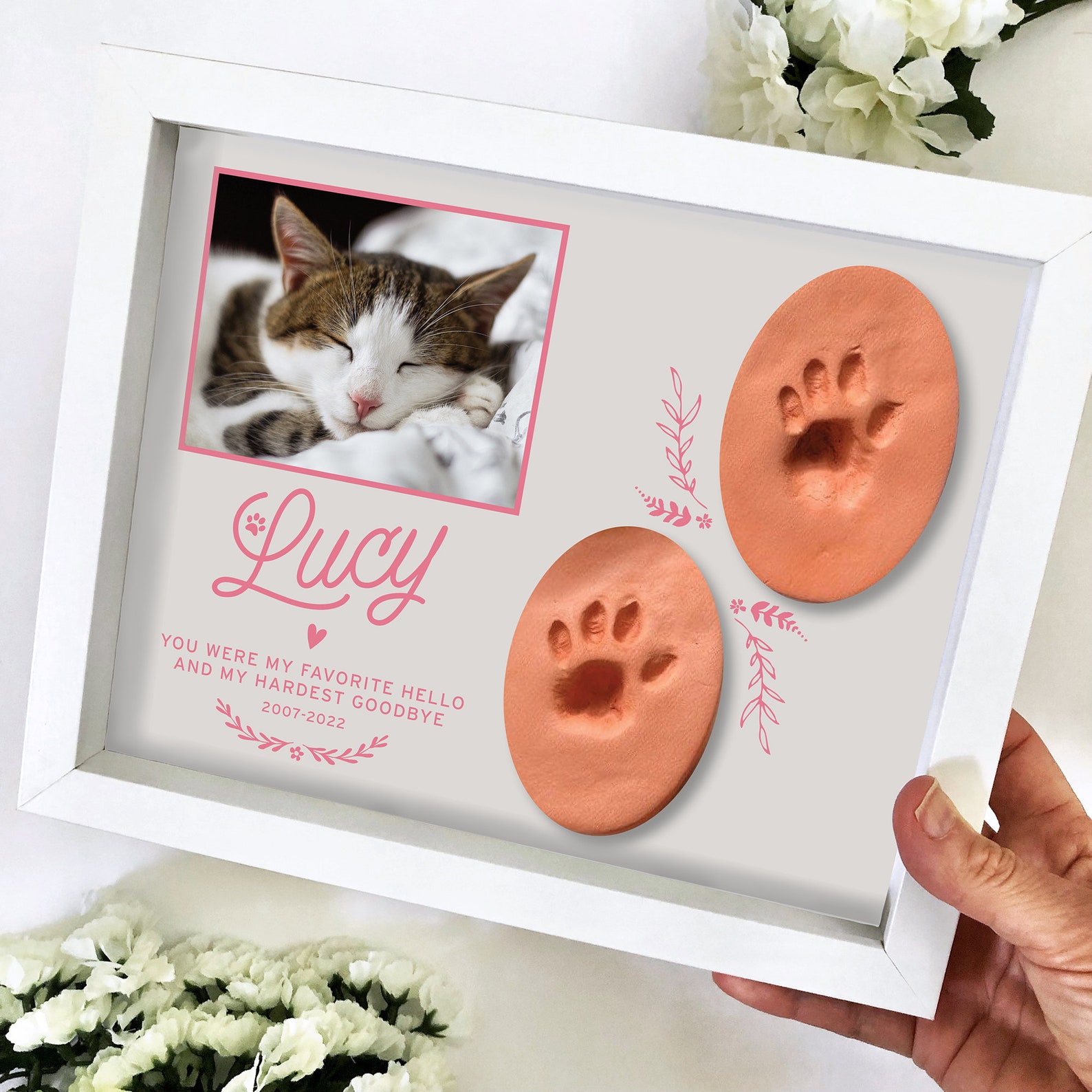 Pet Memorial Paw Print Holder Shadow Box Two Paw Prints Pet - Etsy